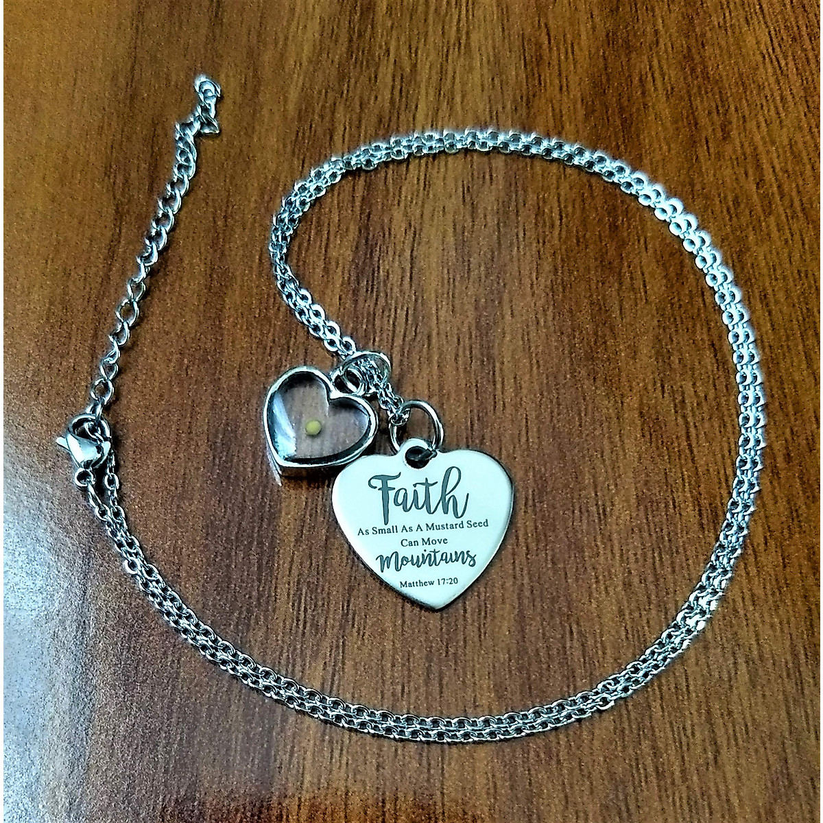 HOPE INSPIRED Real Mustard Seed Necklace Heart Faith Necklace for Women Christian Gifts (Faith Can Move Mountains)