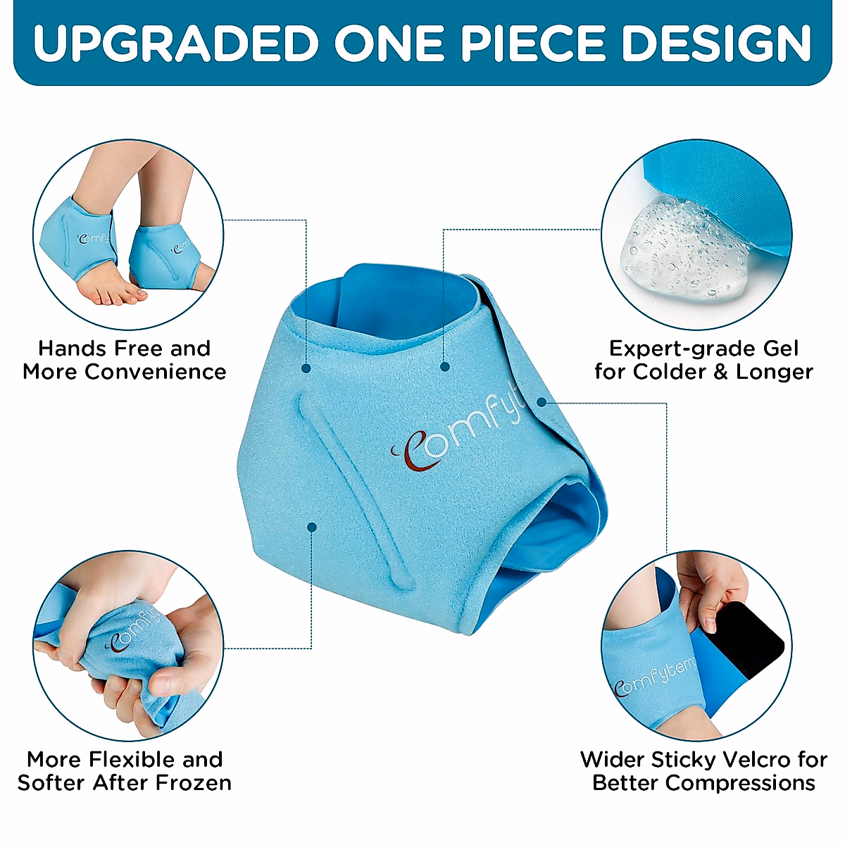 Comfytemp Ankle Ice Pack Wrap for Swelling, Plantar Fasciitis, Foot Pain Relief, FSA HSA Eligible, Gel Packs for Injuries Reusable, Hot Cold Compression for Achilles Tendonitis, Sprain Ankles, 2 Packs