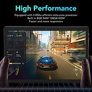 VINGVO Tablet PC, IPS 5G WiFi 10 Inch Tablet 8GB RAM 128GB ROM for Office (Black)