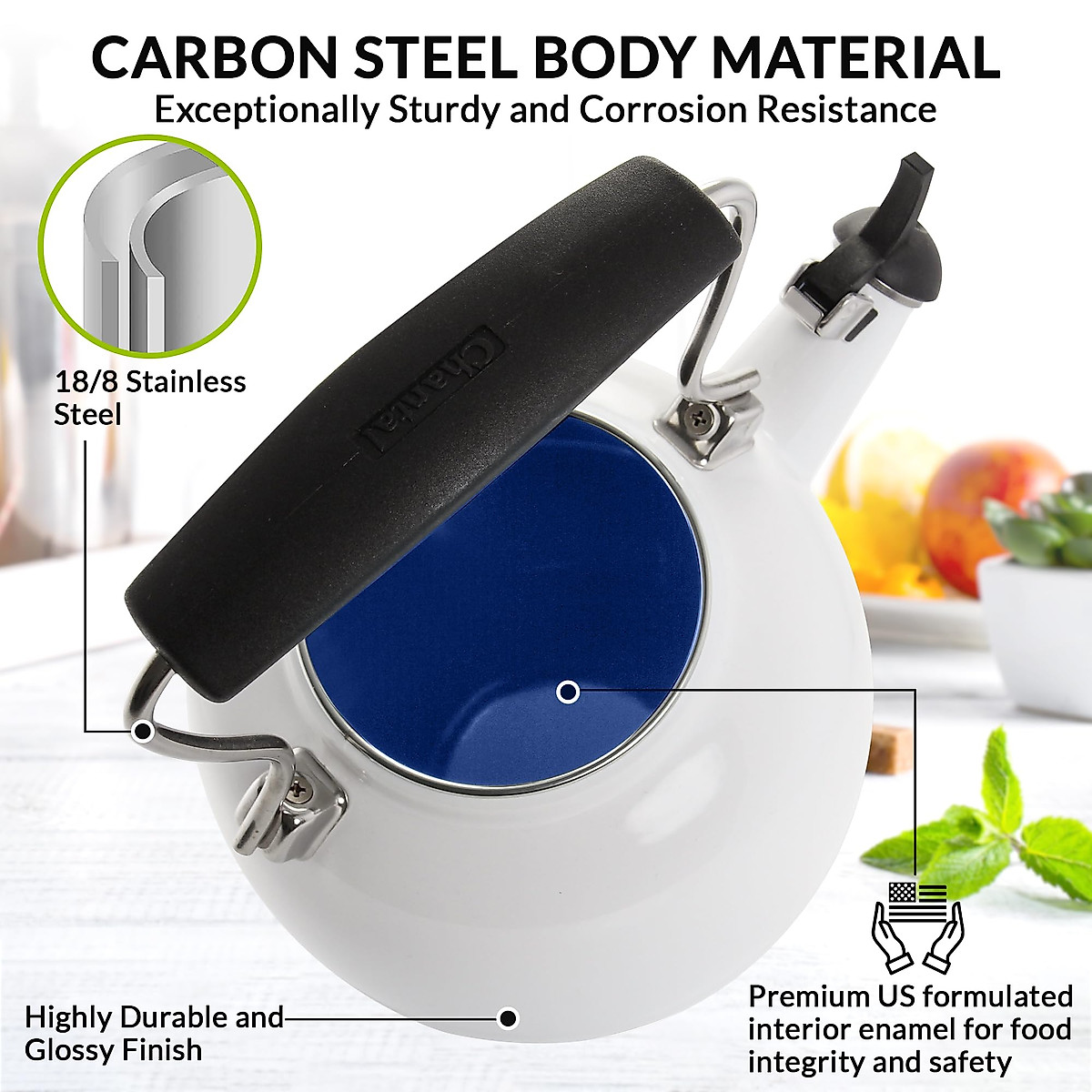 Chantal 1.8 QT Kettle, Oolong Series, Premium Enamel on Carbon Steel, Whistling, Even Heating & Quick Boil (Canary Yellow)