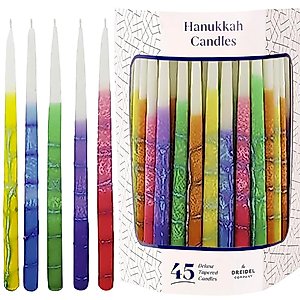 The Dreidel Company Dripless Hanukkah Candles, Multicolored Striped Deluxe Tapered Decorations, Chanukkah Menorah Candles for All 8 Nights (Single-Pack)