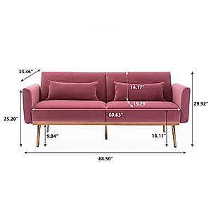 SZLIZCCC 68“-Button Velvet Sofa, Accent Sofa, Mid Century Modern Velvet Fabric Couch， Convertible Futon Sofa Bed ，Sleeper Sofa Sofa Bed (Carmine)