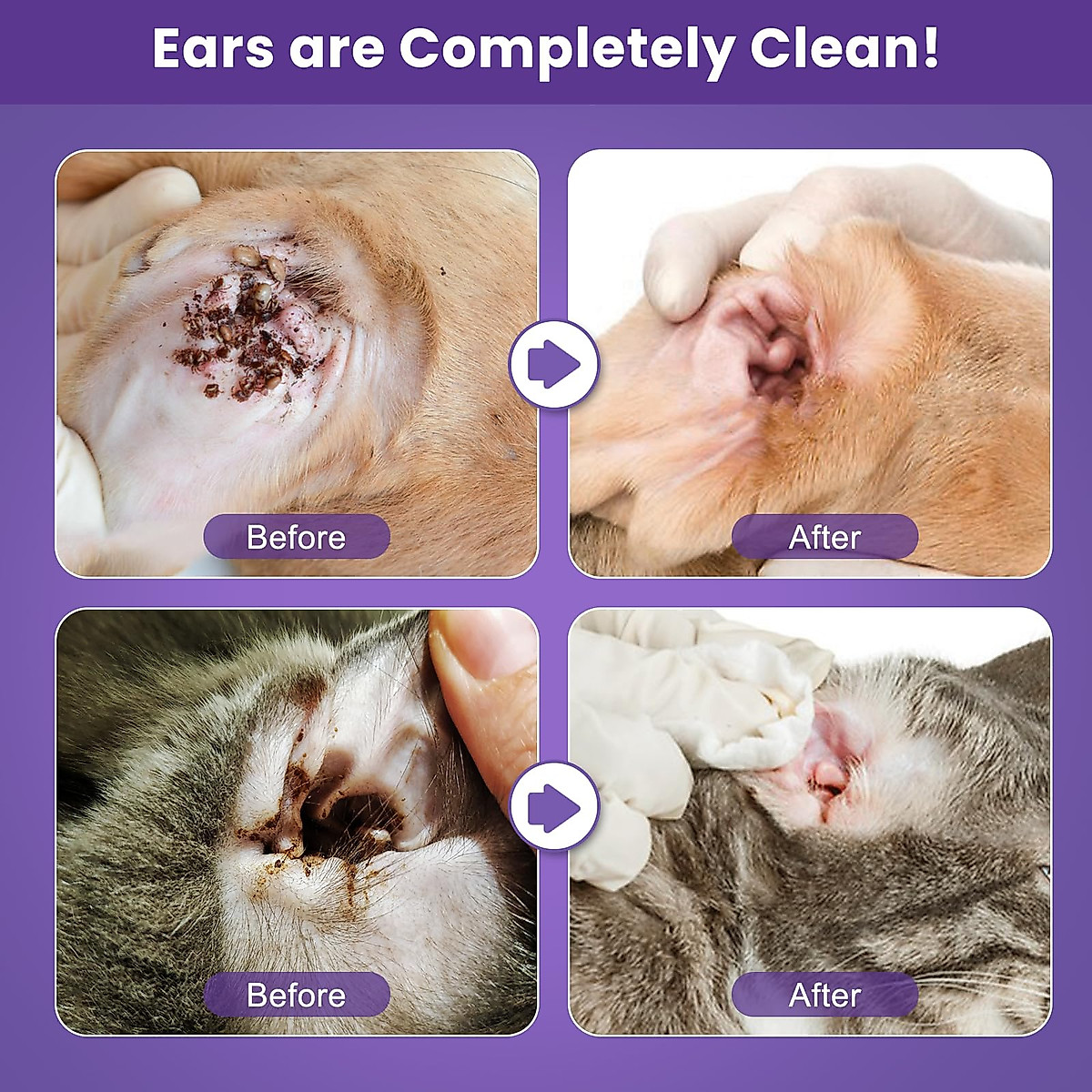 OUYOFI Ear Cleaner for Dogs & Cats, Pet Ear Cleaning Solution to Help Reduce Ear Dirt Buildup and Relieve Ear Odor,Gentle Ear Cleaning Solution,4 Fl oz