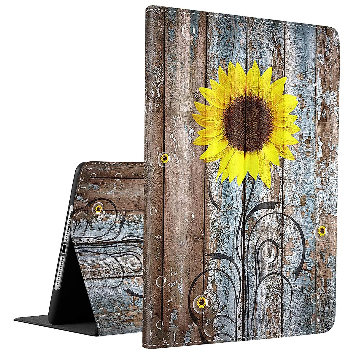 Case for iPad 9th / 8th / 7th Generation (2021/2020/2019) 10.2 inch/iPad Air 10.5" 2019 / iPad Pro 10.5", Leather Smart Cover with Auto Wake/Sleep, Rustic Sunflower