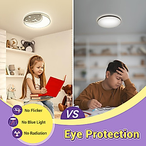 15.75 Inch Flush Mount Ceiling Light for Kids, 30W Large Modern LED Ceiling Lights, 3000K/4500K/6500K Selectable, Moon and Star Ceiling Light Fixture for Bedroom Children's Room Nursery Playroom