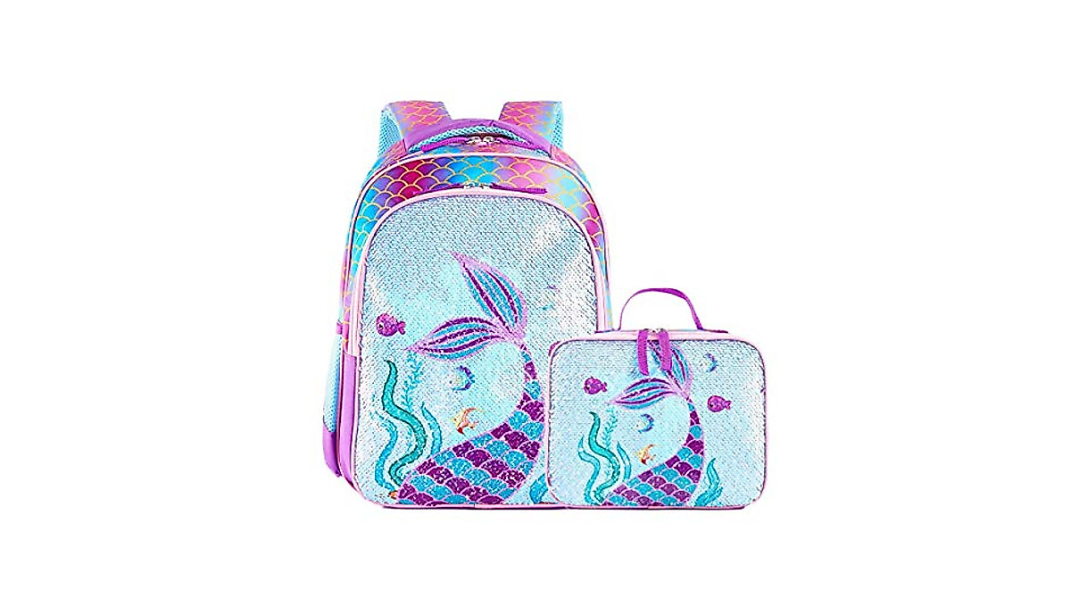 Reversible Sequin Kids Backpack with Lunch Bag Set