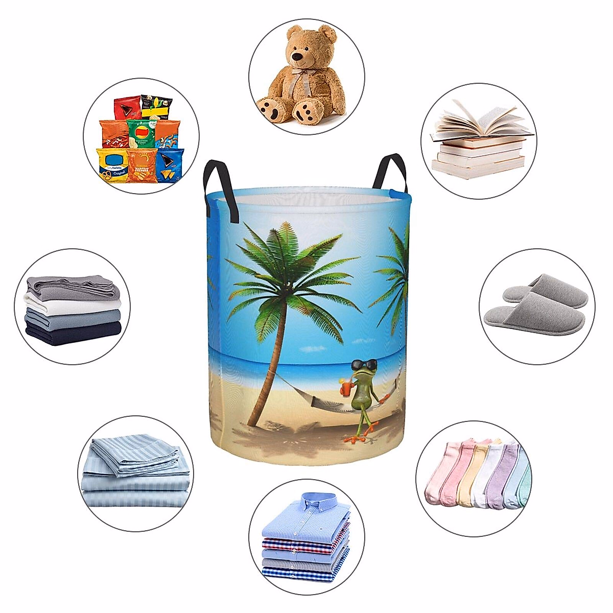 Foruidea Summer Green Frog Laundry Basket,Laundry Hamper,Collapsible Storage Bin, Oxford Fabric Clothes Baskets,Nursery Hamper For Home,Office,Dorm,Gift Basket