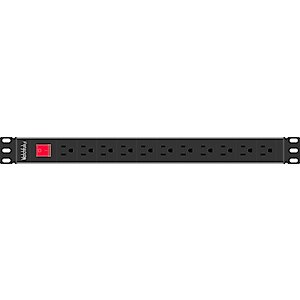 WatchfulEyE WTH-CS/PDU-US 125V/15A Heavy Duty Metal 1U Rack Mount Basic PDU Power Strip 10 ft Extension Cord Integrated Circuit Breaker