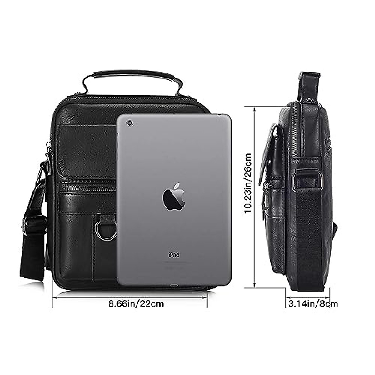 Small Messenger Bag for Men, Side Crossbody Shoulder Bag for Men Women Strap Sling PU Leather Messenger Bag for Hiking Walking Biking Travel Cycling, Black