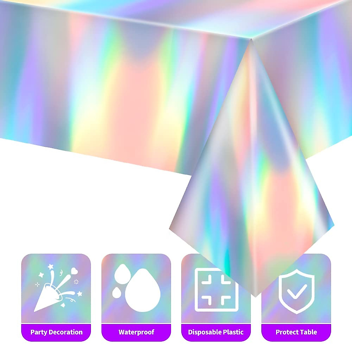 Labeol 3 Pack Iridescent Tablecloth,Shiny Tablecloth for Iridescent Party Decorations, Disposable Plastic Rectangle Laser Table Cover, Holographic Foil Birthday Party Bridal Wedding Christmas Supplies