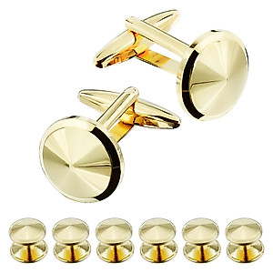 HAWSON Cuff links Mens and Studs Tuxedo Set Gold Color with Platinum Finish Two Cufflinks for mens with Six Shirt Studs Wrapped in Stylish Velvet Gift Bag