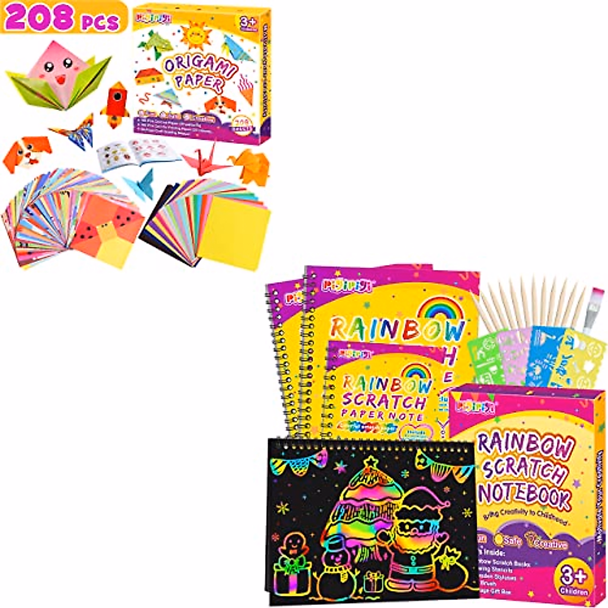 pigipigi Art Craft Gift for Kids - Upgraded Rainbow Scratch Paper Notebook Black Magic Color Drawing Supplies Toy Set for 3-12 Year Old Boys Girls Birthday Party Favor Christmas Easter Activity