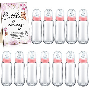 Roowest Baby Bottles for Baby Shower Games Bottle Chug 12 Pcs Plastic Baby Bottles Bulk and Bottle Chug Sign Baby Bottle Chugging Games for Party Gender Reveal Wedding Bridal Shower(Lovely Bear)