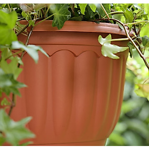 YIKUSH Hanging Planter for Indoor and Outdoor Plants 2 Pack 12inch Flower Pot Plastic Plant Pot with Drainage Hole and Absorbing Tray（Terracotta,with 3 Hooks）