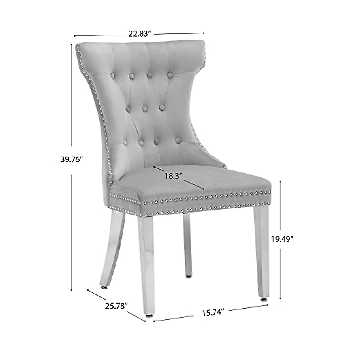 adochr Modern Velvet Dining Chairs Set of 4, Upholstered Dining Chair with Stainless Steel Metal Legs, Chairs Button Tufted Back, Grey