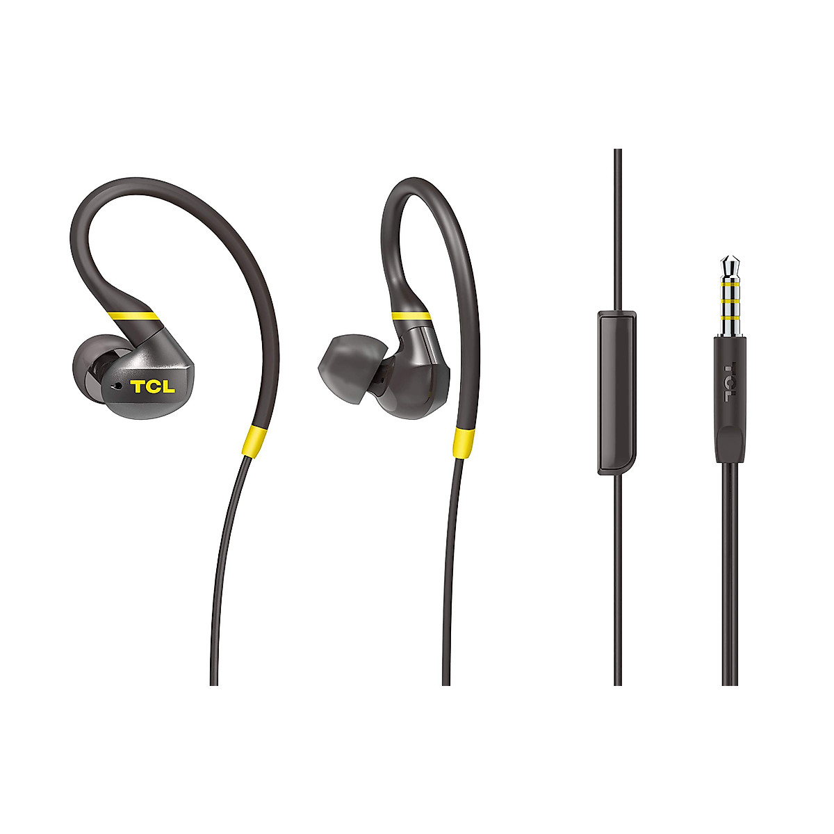 TCL Actv100 in-Ear Earbuds Active Noise Isolating Wired Secure Fit Sweatproof Headphones with Built-in Mic – Black