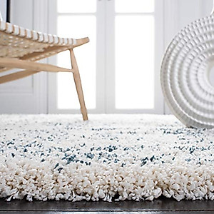 SAFAVIEH Hudson Shag Collection 7' Square Ivory / Slate Blue SGH299A Modern Abstract Non-Shedding Living Room Bedroom Dining Room Entryway Plush 2-inch Thick Area Rug