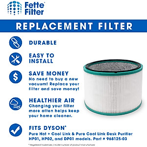 Fette Filter - 968125-03 Premium H13 True Hepa 360° Glass Filter Compatible with Dyson HP01 HP02 DP01 DP02 for Dyson Pure Hot Cool Link Desk Air Purifying Sytem Part # 968125-03 96812503 (2-Pack)