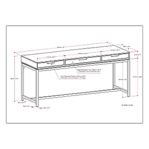 SIMPLIHOME Banting SOLID WOOD and Metal 72 inch Wide Home Office Desk, Writing Table, Workstation, Study Table Furniture in Distressed Grey with 2 Drawers