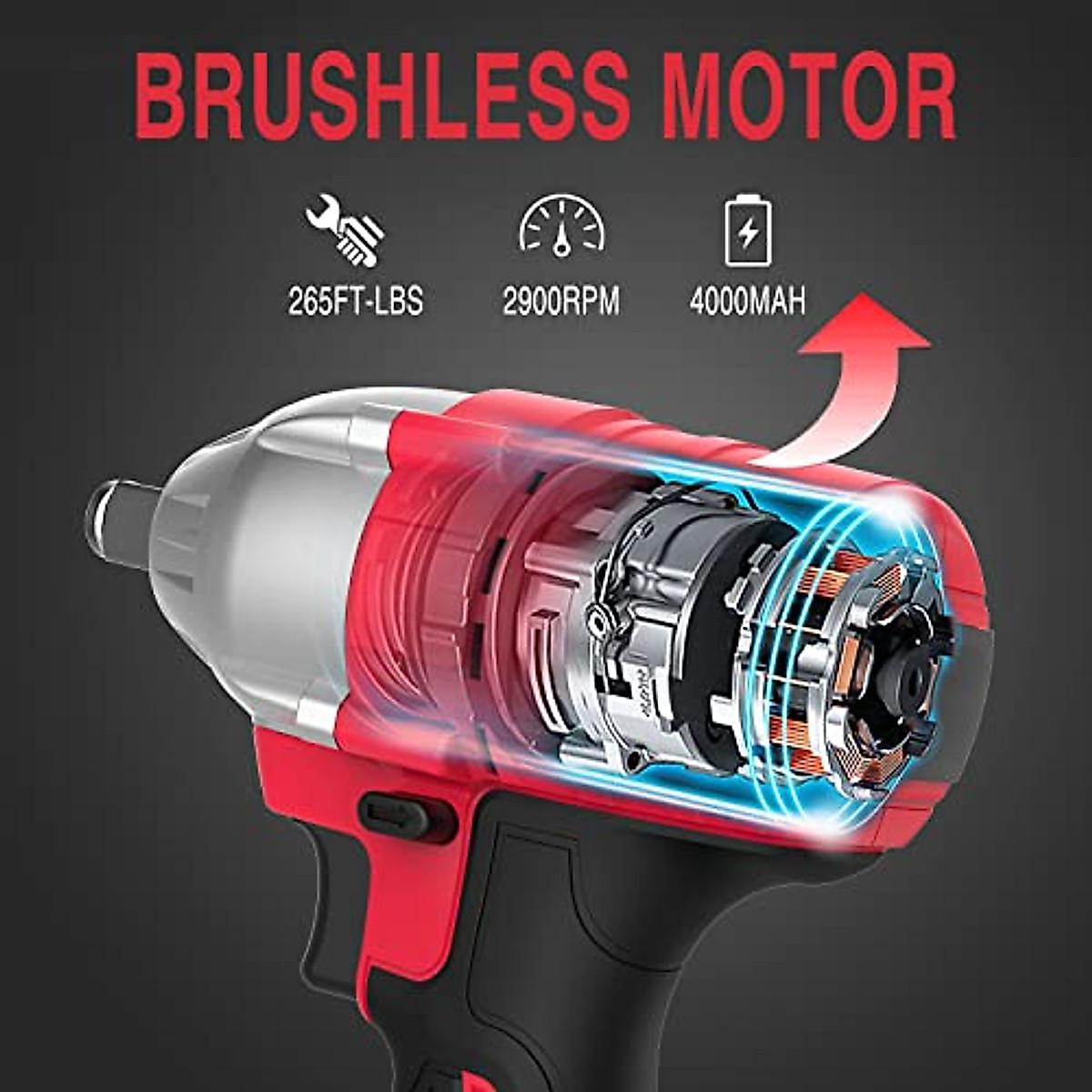 PowerSmart Brushless Cordless Impact Wrench 1/2 In. with Friction Ring, 4.0Ah 20V Battery and Fast Charger, Power Bits/Nut Drivers/Sockets Set Included