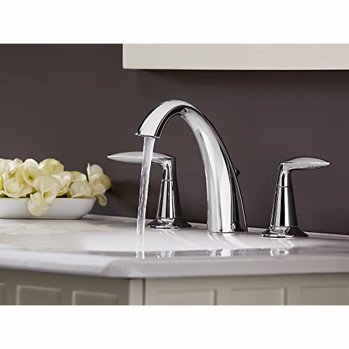 KOHLER K-45102-4-BN Alteo Bathroom Faucet, Bathroom Sink Faucet, Alteo Collection, 2 Handle Widespread Faucet with Metal Drain in Brushed Nickel