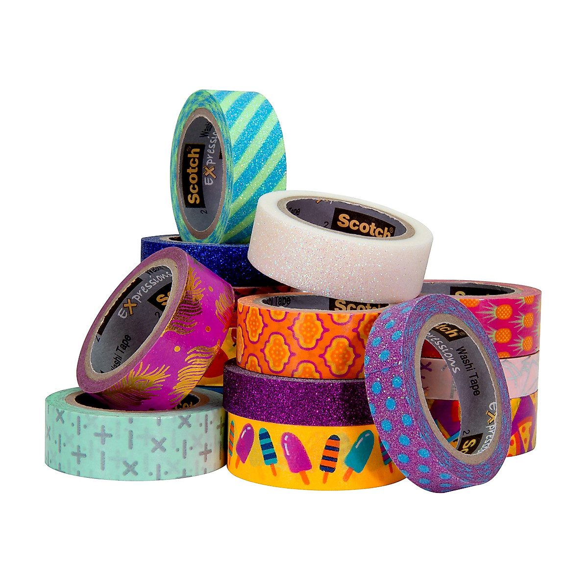 Scotch Expressions Washi Tape Multi Pack, 8 Rolls, Great for Gift Wrapping, Metallic Dots and Stripes Collection