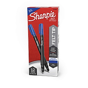 Sharpie Felt Tip Pens, Fine Point (0.4mm), Blue, 12 Count