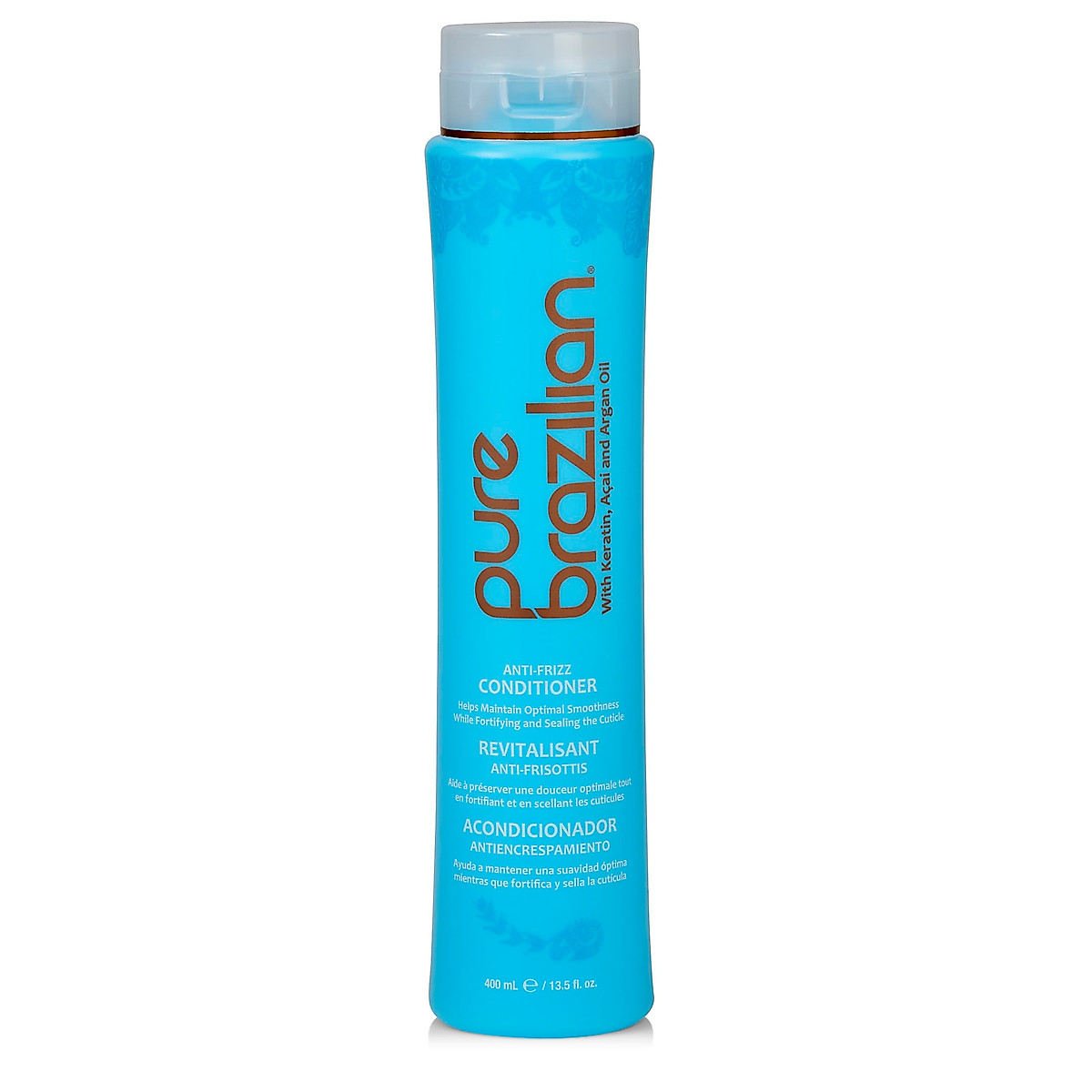 Pure Brazilian Anti-Frizz Daily Conditioner with Keratin & Acai, Smoothing & Strengthening for Shinier, Frizz-Free Hair, 13.5 Oz