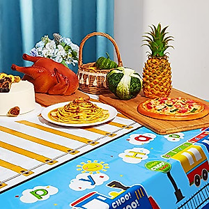 Irenare Train Plastic Tablecloths Train Birthday Party Supplies Train Party boy Tablecovers Train Party Decorations 51 x 87 Inch(3 Pieces)