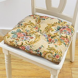 Chair Cushions for Dining Chairs 6 Pack - Thickening European Style Kitchen Chair Cushions Set of 6 with Ties, Flower U-Shaped Tufted Chair Cushions for Kitchen Sofa Office Room Decor