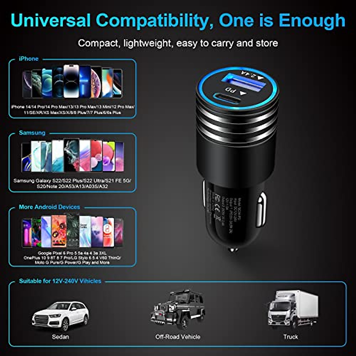 USB C Car Charger, 3Pack [PD 3.0+2.4A] 30W Dual Port Fast Car Charging Lighter Adapter Type C Cigarette Charger Plug for iPhone 14 13 12 11 Pro Max 10 SE XR XS X 8,Samsung S23 S22 S21 S20 A03S A13 A53