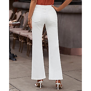 LookbookStore Womens Casual Denim High Waisted Wide Leg Jeans Button Fly Fall Attire Trendy Brilliant White Size Medium Fits 8-10