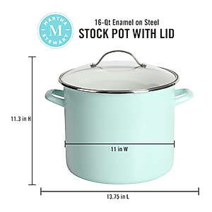 Martha Stewart Thayer 12-Quart Enamel On Steel Scratch Resistant Stock Pot w/Lid - Martha Blue