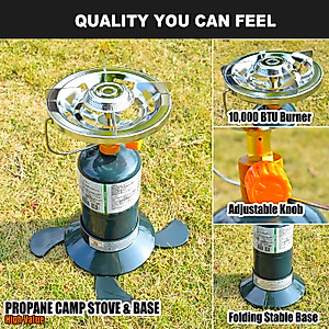 RANDDER Propane Stove Portable Camping Gas Stove 10,000 BTU Bottletop Single Adjustable Burner with 1 lb Tank Base Carrying Case Great for Backpacking Emergencies Outdoor
