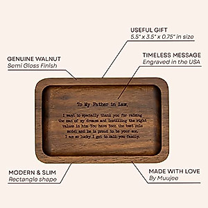 MUUJEE To My Father In Law Ring Dish - Rectangle Wood Tray Trinket Dish Gifts for Wedding Ceremony Father of the Groom Gift - 5.5" x 3.5"