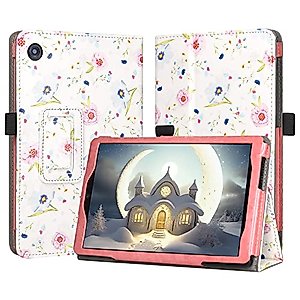 Caweet Case for TCL Tab 8 LE (Model: 9137W) 2023 Release, (𝐍𝐨𝐭 𝐅𝐢𝐭 𝐓𝐂𝐋 𝐓𝐚𝐛 𝟖 𝐌𝐨𝐝𝐞𝐥: 𝟗𝟎𝟑𝟖𝐒), Premium Leather Stand Cover with Magnetic Closure, White Flower
