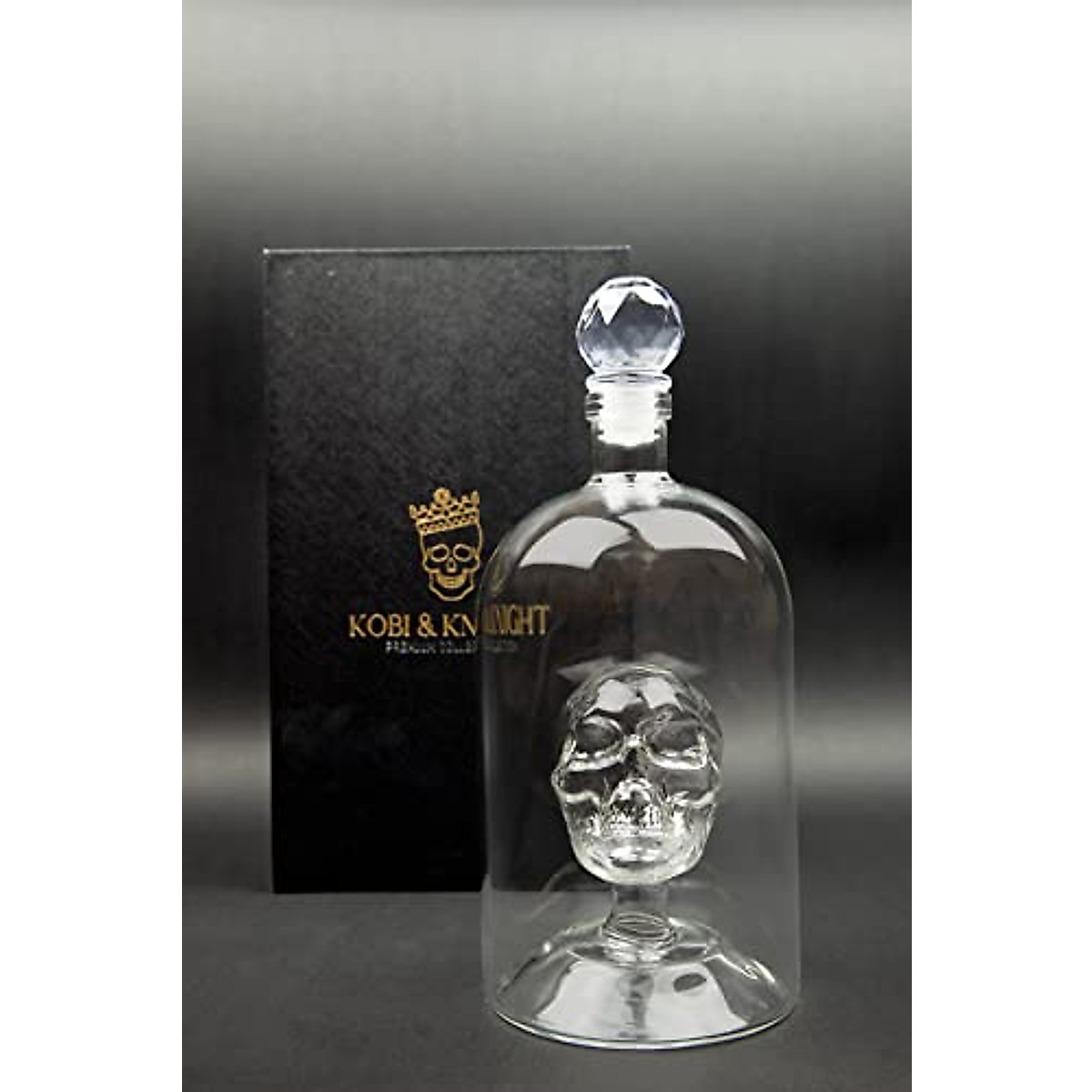 Kobi & Knight Premium Skull Decanter - Handmade Skull Whiskey Decanter with Airtight Stopper - Borosilicate Glass Skull Decanter - Thick Vodka, Rum, Gin, Tequila Bottle - 25fl oz / 750ml Skull Barware