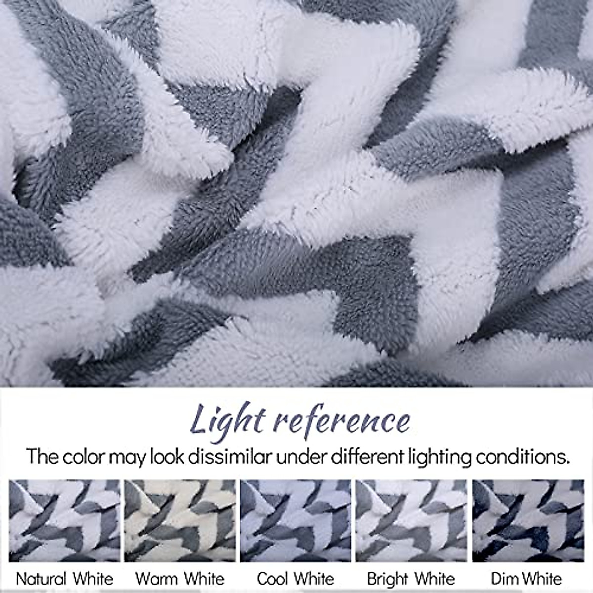 Ailemei Sherpa Fleece Blanket with Creative Embroidered Words Patch, King Size Reversible Fuzzy Soft Fluffy Huge Bed Blankets for Winter, Grey Chevron (Let's Stay Home)