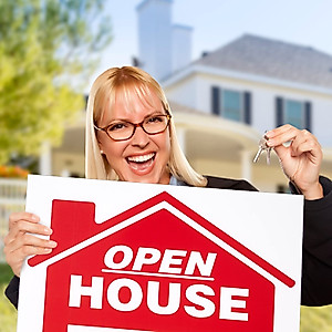 14 Pack 24 x 18 Inch Open House Sign Double Sided Real Estate Sign Posts Plastic Heavy Duty Open House Directional Open Yard Sign with Left Right Arrows 14 Pcs H Metal Stakes (Red)