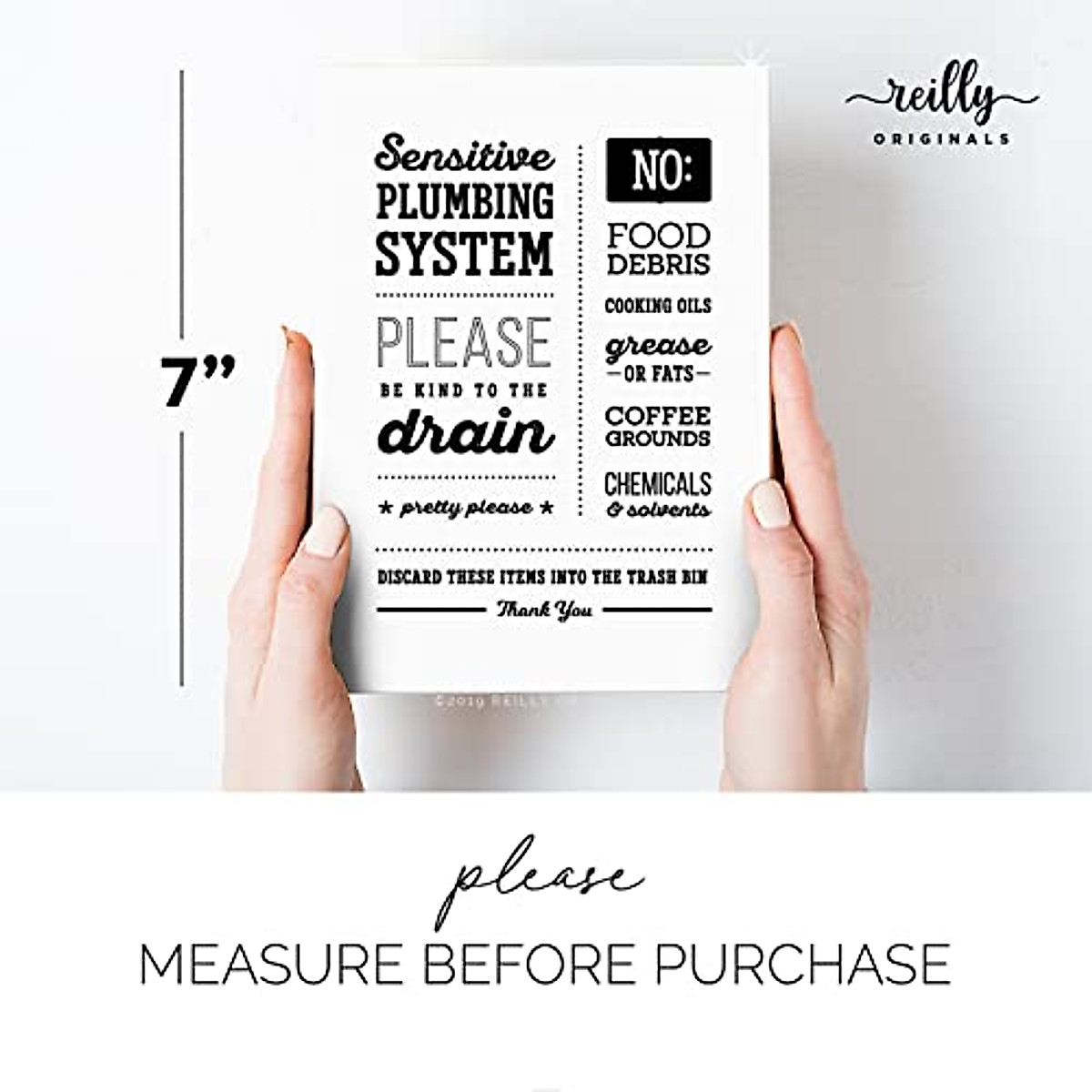 5x7 Inch Sensitive Plumbing Please Be Kind to the Drain Designer Kitchen Sign ~ Ready to Stick, Lean or Frame ~ Premium Finish, Durable