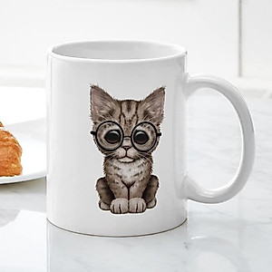CafePress Cute Tabby Kitten With Eye Glasses Mugs Ceramic Coffee Mug, Tea Cup 11 oz