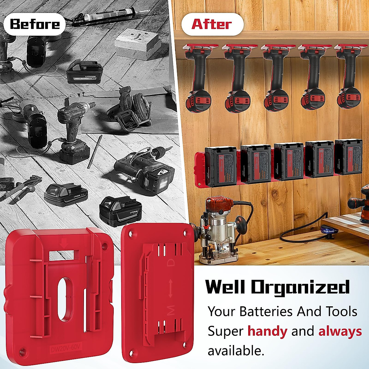 TAIRDA 10Packs Battery Holder Tool Holder, 5 Packs Battery Holder for Milwaukee M18 18v Battery, 5 Packs Tool Holder Wall Mount for Milwaukee M18 18v Tools