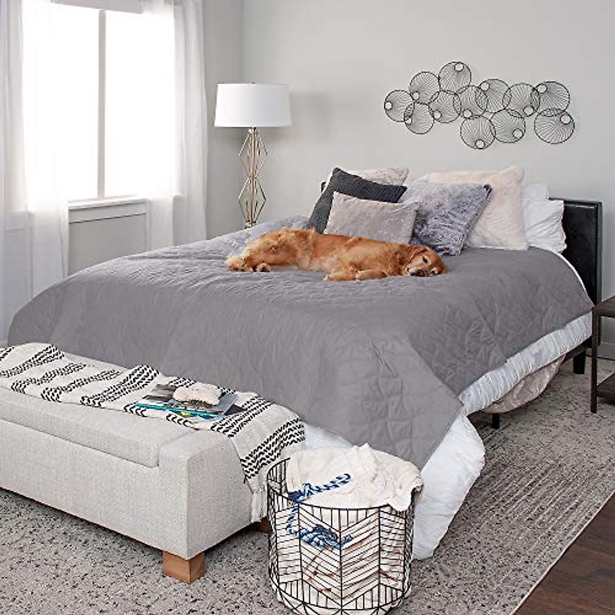 Furhaven Waterproof & Non-Slip Full Size Mattress Cover Protector for Dogs & Cats, Washable, For Beds, Couches, & Car Seats - Quilted Twill Blanket Mattress Cover - Gray, Medium/Full Size