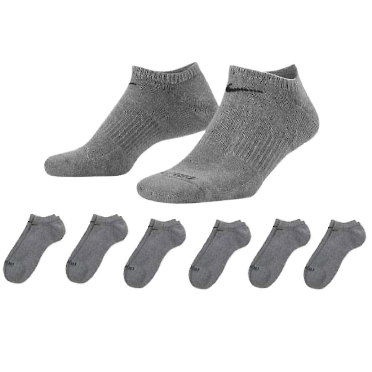Nike Women's Everyday Plus Cushioned Training No-Show Socks (6 Pairs), Carbon Heather/Black, Large