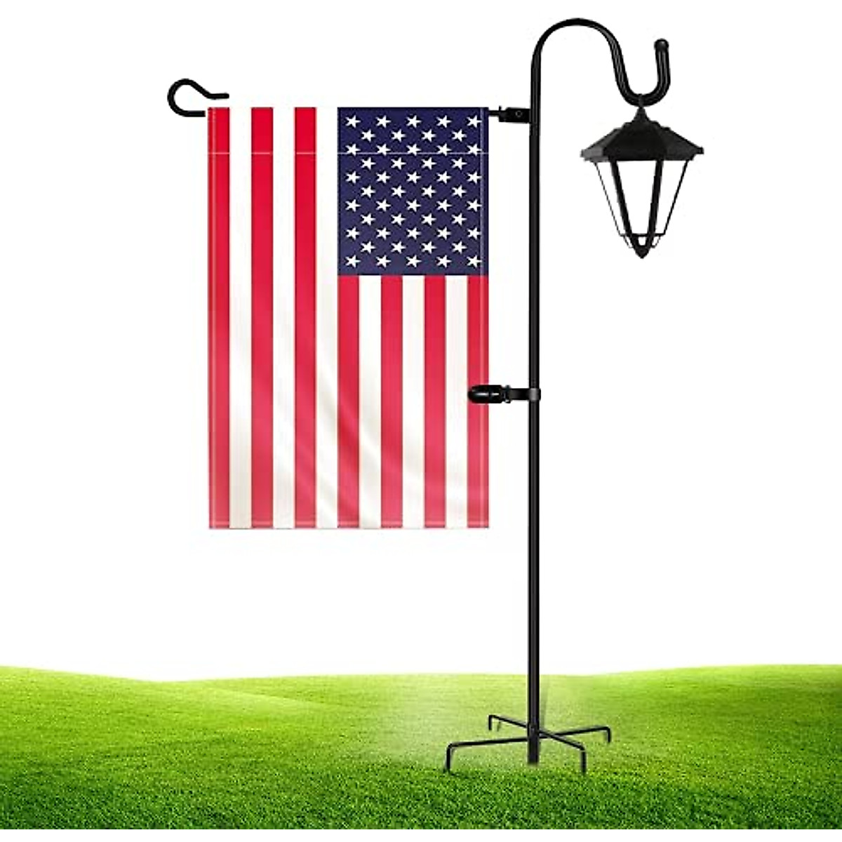 JOYSEUS Garden Flag Holder Stand and Shepherd Hook, 36 Inches with 1/2 Inch Thick Heavy Duty Garden Flag Stand, Rust Resistant Yard Flag Pole Holder for Flag, Lights and Plants(Without Solar Lights)……