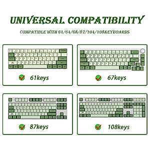 PBT 124 Keys XDA Profile Dye-Sub Matcha Keycaps，ANSI Layout Keycap Suitable for 61/64/87/104/108 Mechanical Gaming Keyboard(Keycaps only)