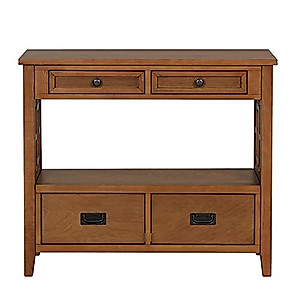 L“KeKe 36 Inch Country Farmhouse Console Table with 4 Drawers and 1 Storage Shelf Pine Wood Suitable for Entryway Entrance Living Room Bedroom Hallway Kitchen (Brown)