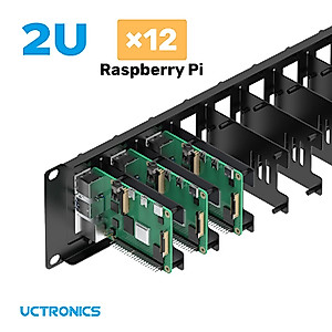 UCTRONICS Front Removable 2U Rackmount for Raspberry Pi, 19-inch 2U Server Rack with 12 Pieces of Removable Mounting Plates for Raspberry Pi 4B, 3B+/3B, and Other B Models