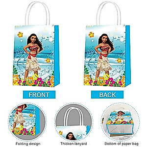 W/NN 16 Pcs Moana Party Paper Gift Bags, 2 Styles Party Favor Bags with Handles for Moana Party Decorations, Goody Bags Candy Gift Bags for Girls Boys Birthday Party Supplies Favors