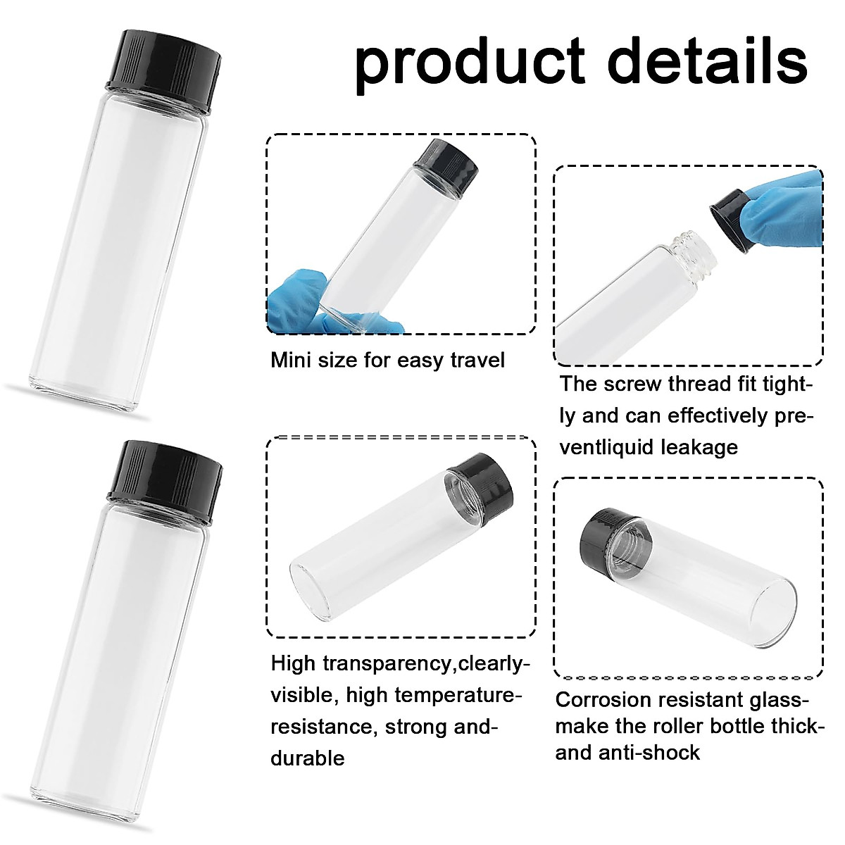 JIUWU 15ml (1/2 Oz) Clear Glass Sample Vials, 42pcs Liquid Transparent Bottles Lab Screwcap Capacity Travel Container